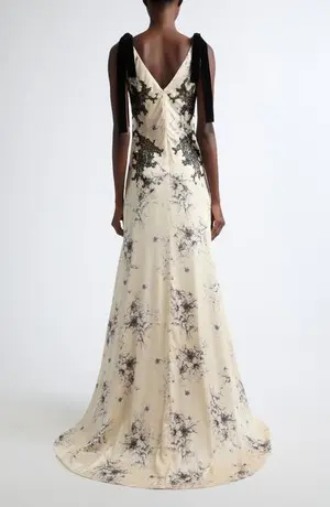 Cinq À Sept Hand-sketched Floral Lace Inset Gown