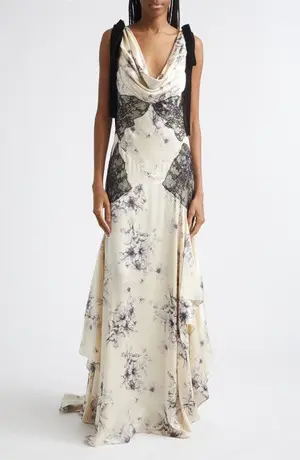 Cinq À Sept Hand-sketched Floral Lace Inset Gown