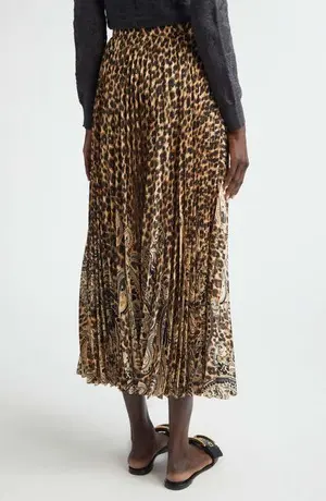 Etro Mixed Print Pleated Midi Skirt