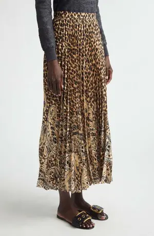 Etro Mixed Print Pleated Midi Skirt