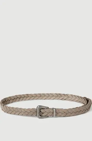 Brunello Cucinelli Braided Leather Belt With Monili - Light Grey
