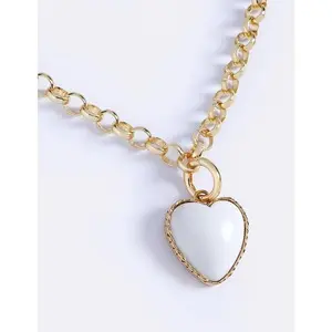EMMA PILLS 14k Yellow Gold-plated Brass Vintage Finish Heart Pendant Necklace - White Glo