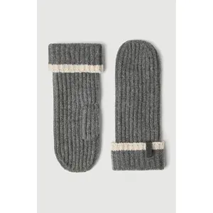 Brunello Cucinelli Cashmere Ribbed Mittens With Monili Detail - Lead