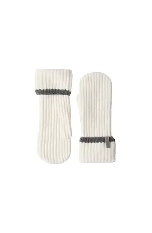Brunello Cucinelli Cashmere Ribbed Mittens With Monili Detail - Panama