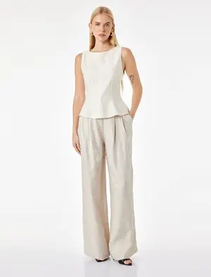 Koton Linen Blend Straight Wide Leg Pants