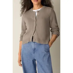 Eileen Fisher Organic Cotton Crewneck Cardigan - Wheat