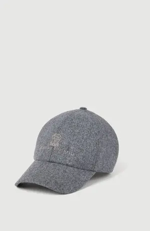 Brunello Cucinelli Virgin Wool Flannel Baseball Cap With Embroidered Logo - Medium Grey