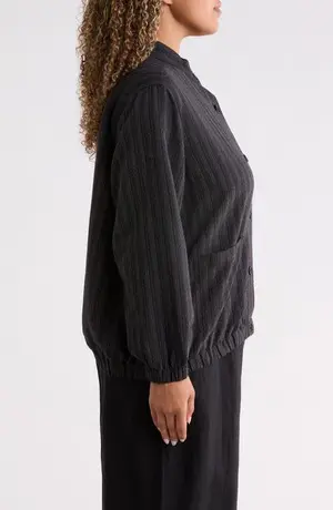 Eileen Fisher Pinstriped Stand Collar Jacket
