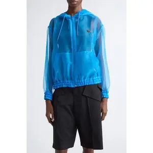 Undercover Organza Hoodie With Drawstring And Elasticated Cuffs - Light Blue