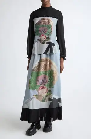 Undercover Printed Cotton Blend Skirt - Black