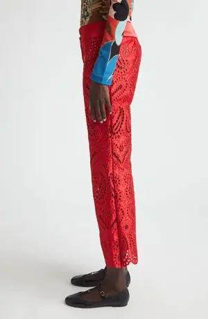 Etro Paisley Eyelet Duchess Satin Trousers