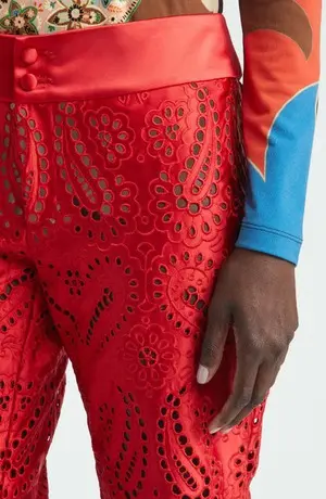 Etro Paisley Eyelet Duchess Satin Trousers