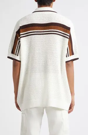 Casablanca Tennis Stripe Crochet Button-up Shirt