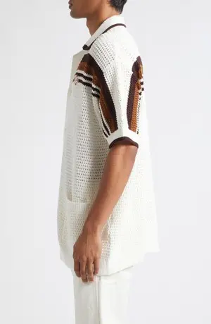 Casablanca Tennis Stripe Crochet Button-up Shirt