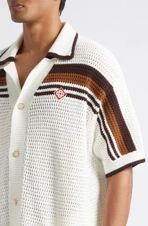 Casablanca Tennis Stripe Crochet Button-up Shirt