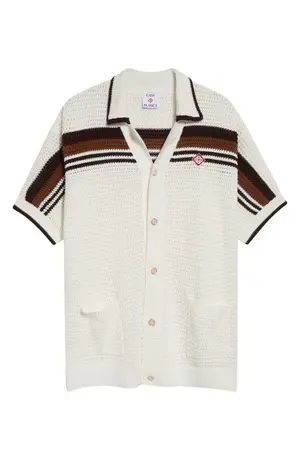 Casablanca Tennis Stripe Crochet Button-up Shirt