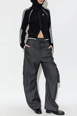 ADIDAS ORIGINALS Cardigan With Detachable Hood And Herringbone Pattern - Black