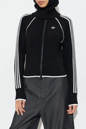 ADIDAS ORIGINALS Cardigan With Detachable Hood And Herringbone Pattern - Black