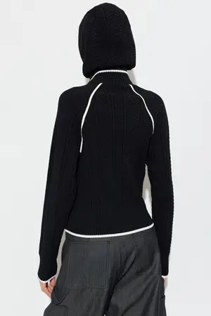 ADIDAS ORIGINALS Cardigan With Detachable Hood And Herringbone Pattern - Black