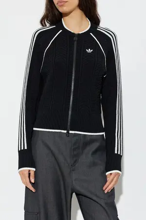 ADIDAS ORIGINALS Cardigan With Detachable Hood And Herringbone Pattern - Black