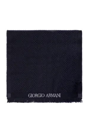 Giorgio Armani Wool Scarf With Herringbone Pattern - Navy Blue