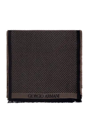 Giorgio Armani Wool Scarf With Herringbone Pattern - Brown