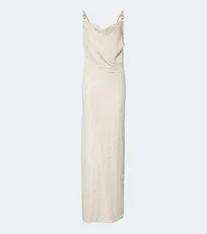 Coperni Draped Open-back Sequined Maxi Dress - Beige