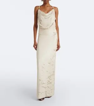 Coperni Draped Open-back Sequined Maxi Dress - Beige