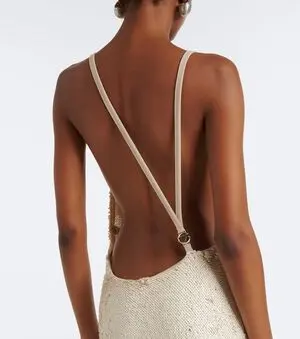 Coperni Draped Open-back Sequined Maxi Dress - Beige
