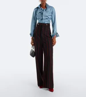 VIVIENNE WESTWOOD Lauren Wool, Alpaca, And Mohair-blend Pants In Charcoal/red Pinstripe