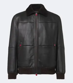 Kiton Shearling-trimmed Leather Bomber Jacket