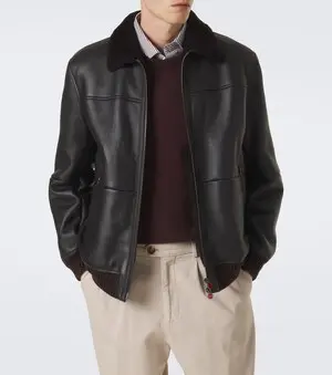 Kiton Shearling-trimmed Leather Bomber Jacket