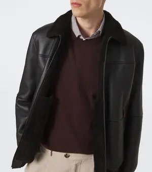 Kiton Shearling-trimmed Leather Bomber Jacket