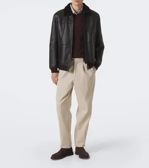 Kiton Shearling-trimmed Leather Bomber Jacket