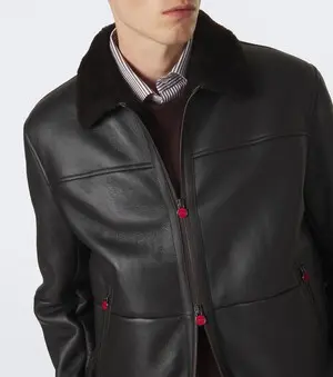 Kiton Shearling-trimmed Leather Bomber Jacket