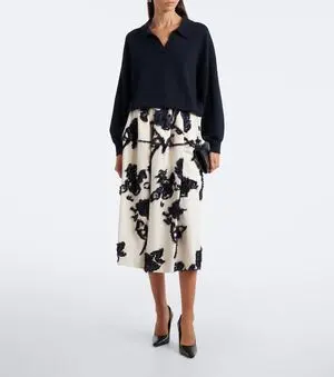 Erdem Floral Fil Coupé Poplin Midi Skirt - White
