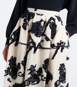 Erdem Floral Fil Coupé Poplin Midi Skirt - White