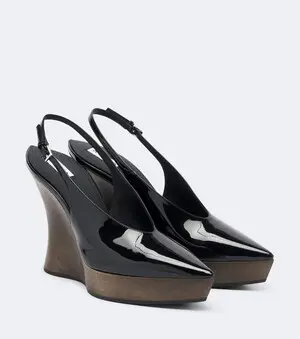 Alaïa Patent Leather Wedge Slingback Clogs - Black