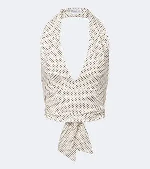 Hunza G Polka Dot Halterneck Crop Top - White