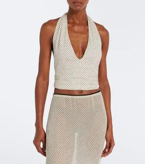 Hunza G Polka Dot Halterneck Crop Top - White