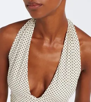 Hunza G Polka Dot Halterneck Crop Top - White