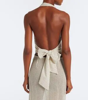 Hunza G Polka Dot Halterneck Crop Top - White