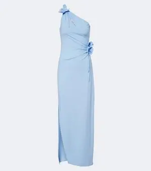 Coperni Floral-appliqué Asymmetric Jersey Gown - Blue