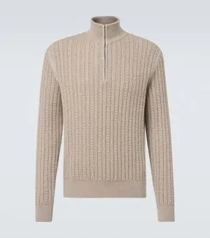 Agnona Half-zip Sweater In Cashmere, Wool, And Silk - Beige