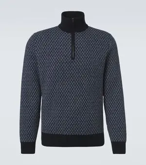 Agnona Cashmere, Wool, And Silk Half-zip Sweater - Blue