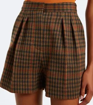 Max Mara Prince Of Wales Wool And Cotton Shorts - Brown