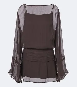 Staud Beatrix Ruched Chiffon Minidress - Brown