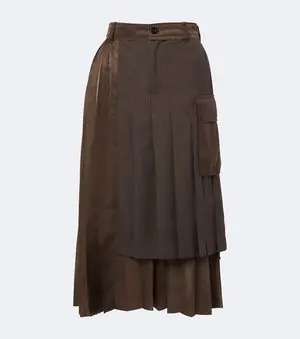 Sacai Layered Pleated Midi Skirt - Brown