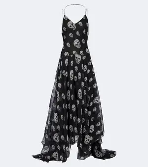 Alexander McQueen Skull Print Silk Chiffon Maxi Dress - Black