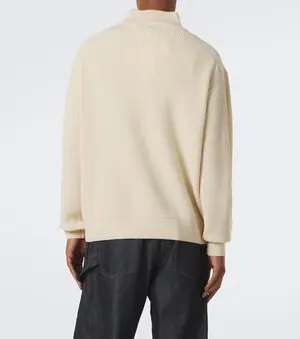 JW Anderson Ribbed-knit Wool And Cotton Sweater With Quarter Zip - Beige